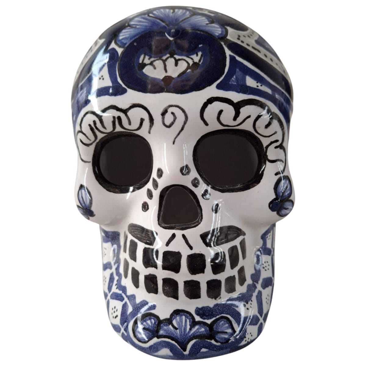 Figura Decorativa en Talavera Calavera Grande Arte Cruz