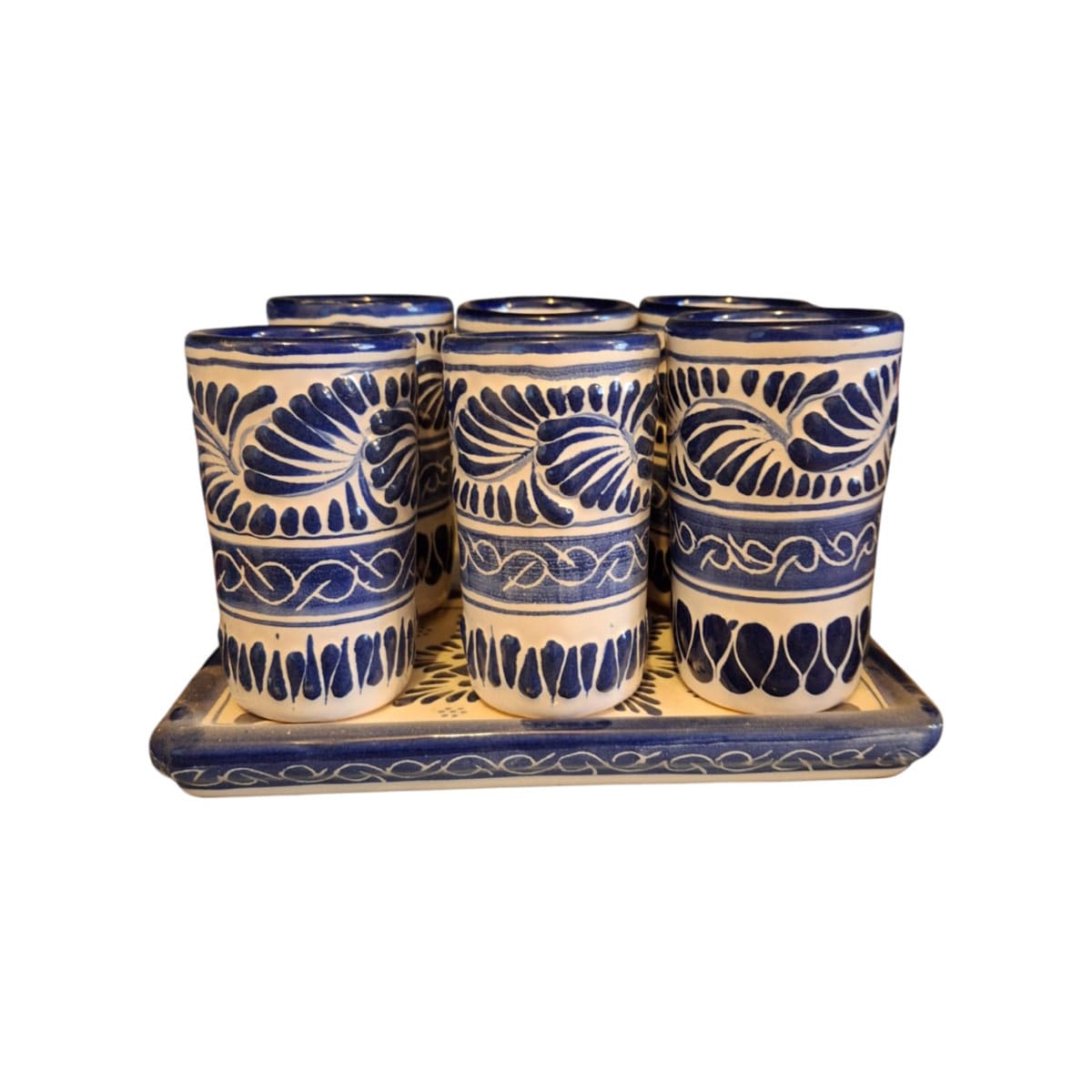 Set 6 Tequileros en Talavera Azul Arte Cruz
