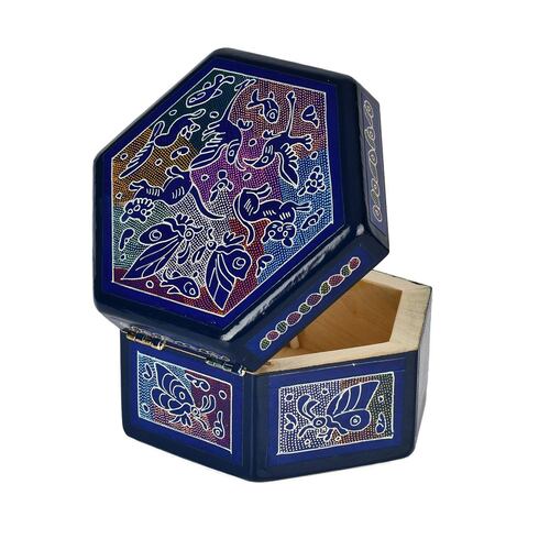 Caja hexagonal azul fuerte