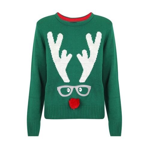 Suéter Estampado de Reno Con Lentes Jeanious para Mujer