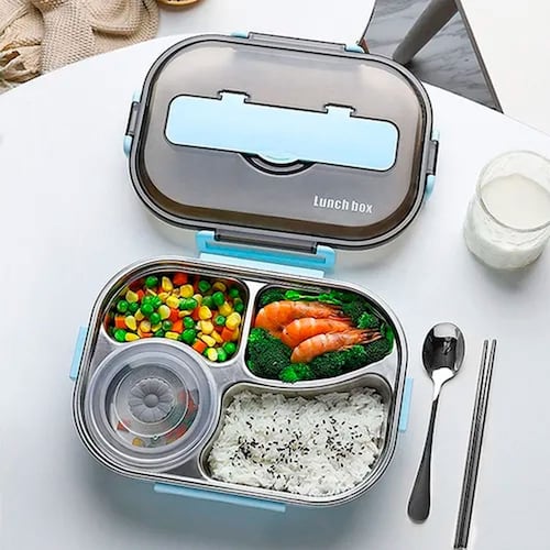 LUNCH BOX Sencilla con 4 Compartimentos y cubiertos Multicolor HOME NATURE