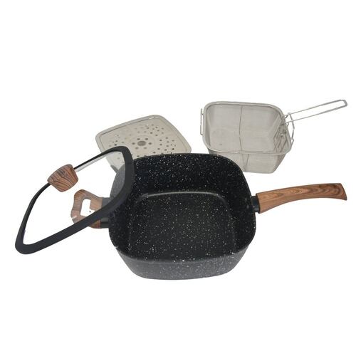 Freidora De Mármol Negro Madera De 24cm