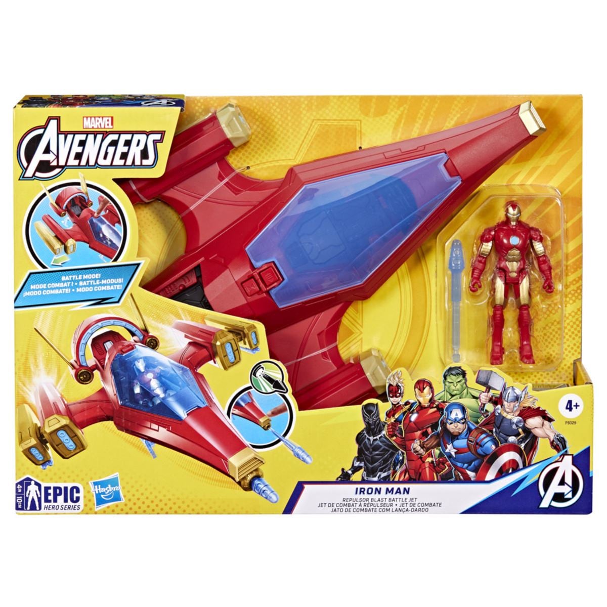 Set Figura de Acción Marvel Avengers Iron Man + Jet de Combate