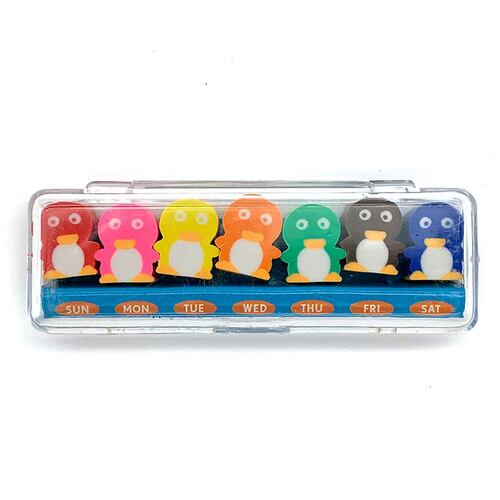 Estuche de mini gomas pingüino 7 piezas