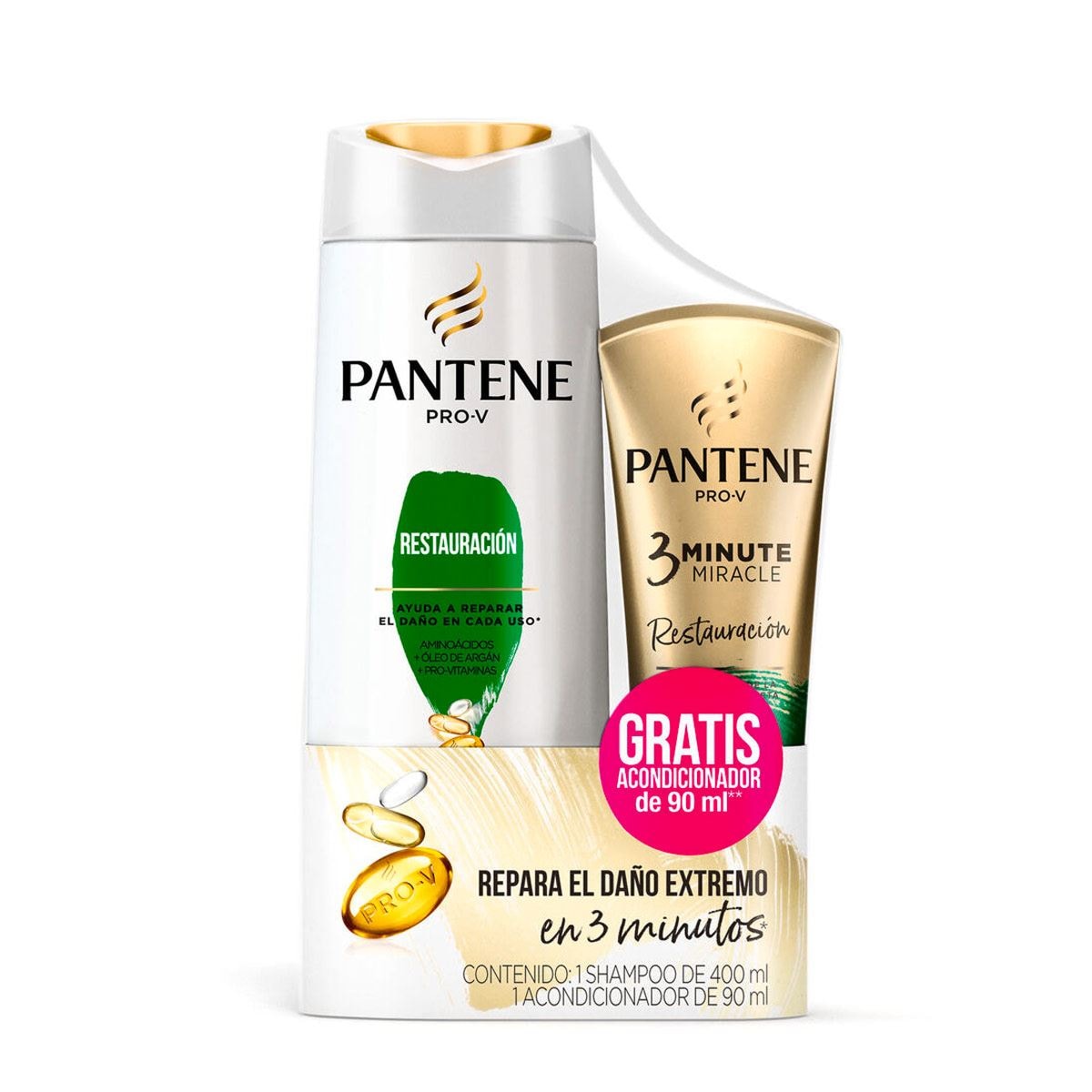 Pantene Pro-V Restauración Shampoo 400 ml + Pantene Pro-V 3 Minute ...
