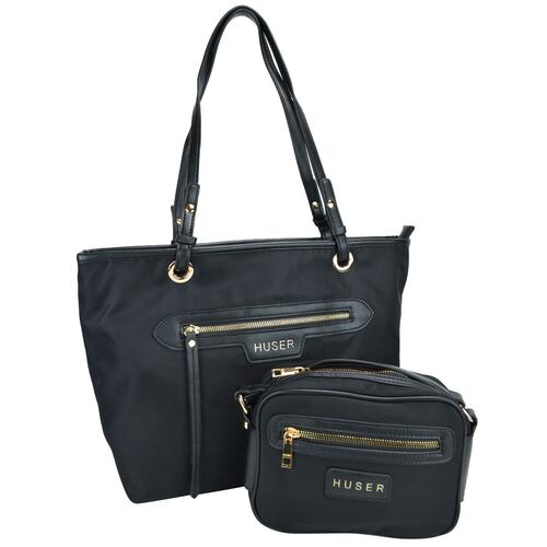 Bolsa Huser Tipo Tote color negro con bolsa crossbody Mod. BF22-ST001NE.