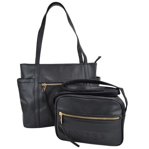 Bolsa Huser Tipo Tote color negro con bolsa crossbody Mod. BF22-ST007NE.