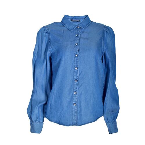Blusa lisa con plisado y botones Philosophy talla grande color azul ...