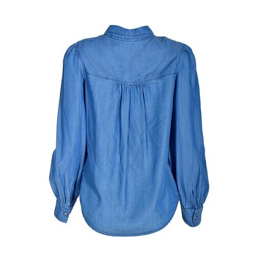 Blusa lisa con plisado y botones Philosophy talla grande color azul ...