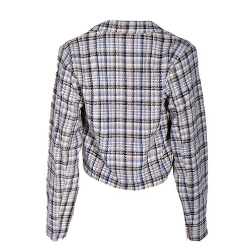 Saco corto cruzado con solapa y estampado a cuadros en combinación ...