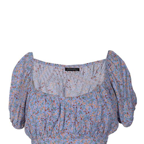 Blusa para mujer con plisado, cinta de amarre en espalda y estampado ...