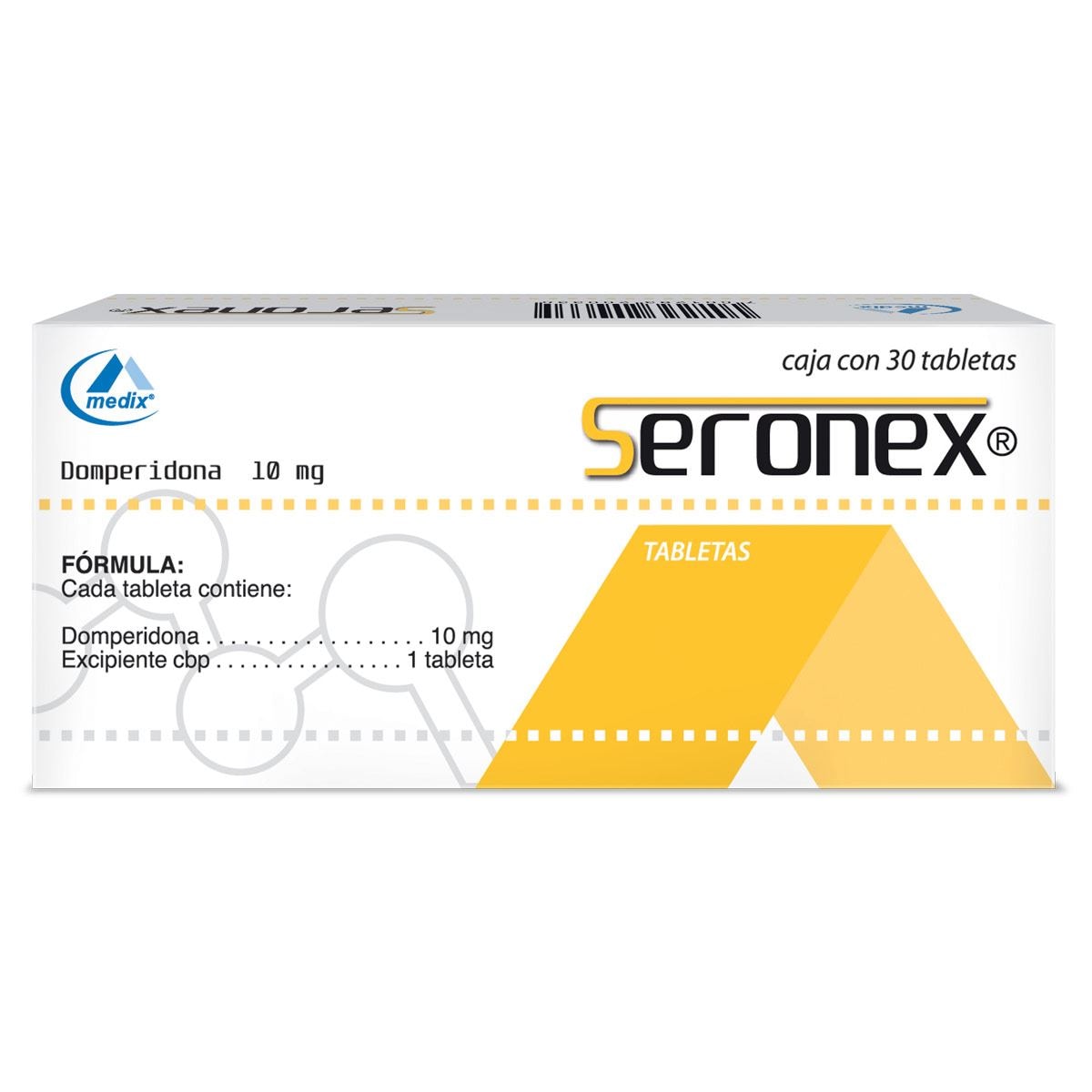Seronex® caja con 30 tabletas 10 mg. Domperidona