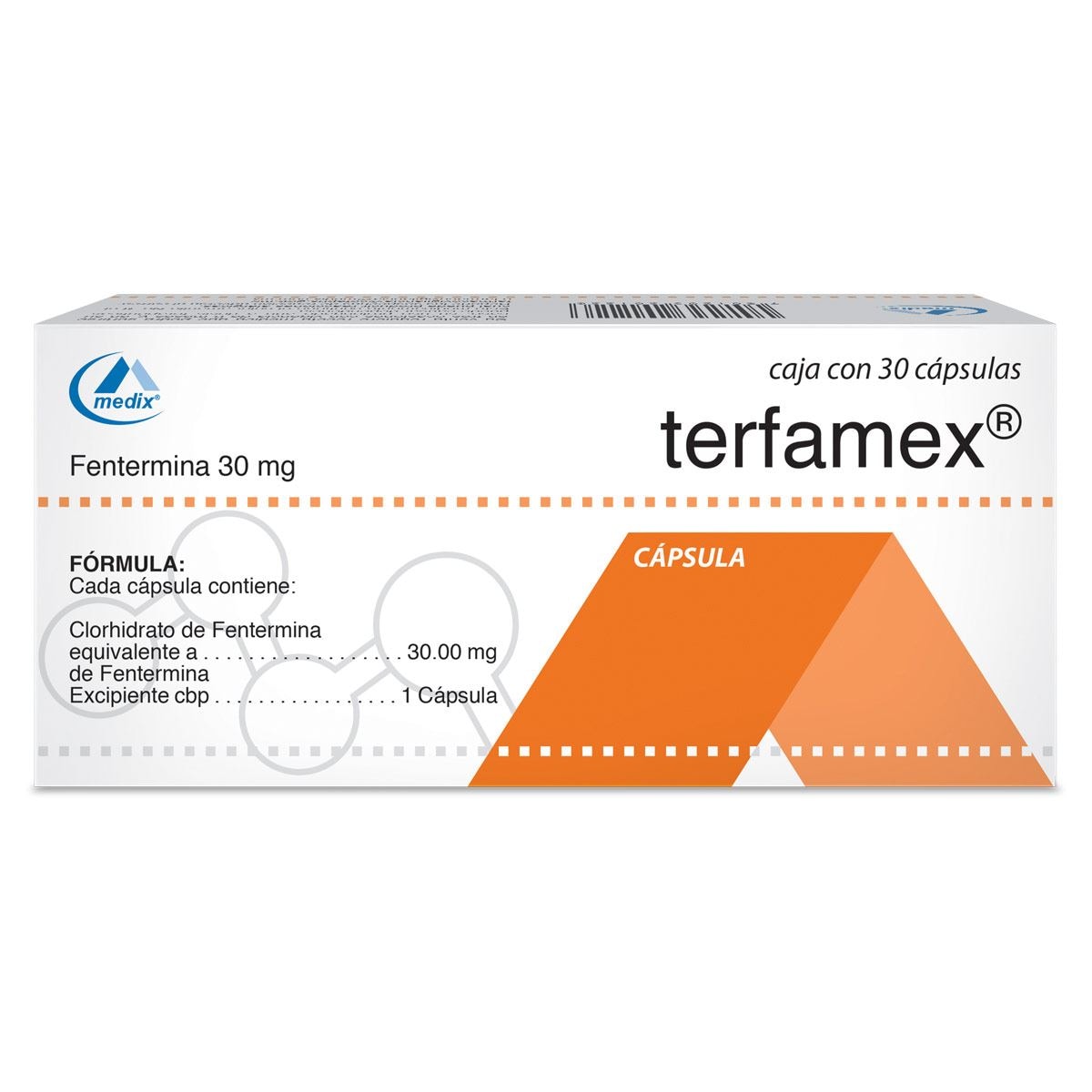 Terfamex® 30 cápsulas 30 mg. Fentermina.
