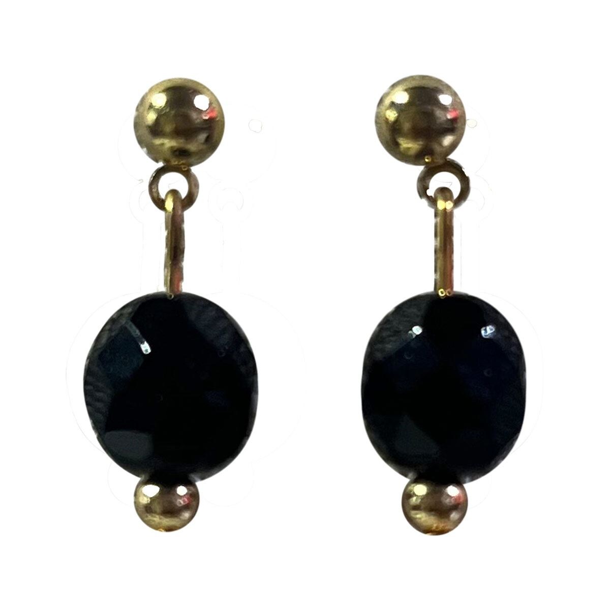 Aretes María Perla de Cristal con Cuenta Tallada Negra Acemor