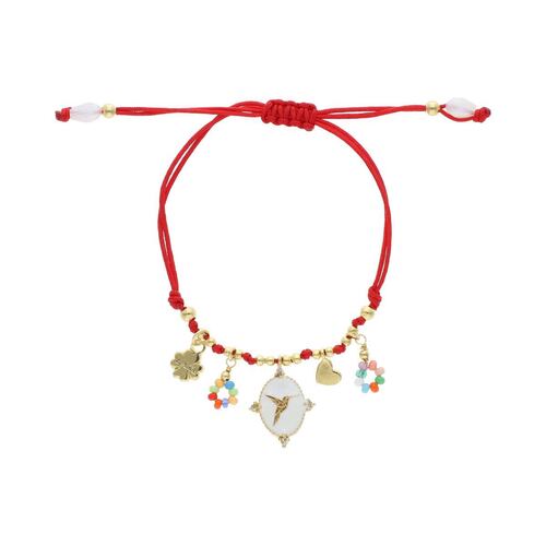 Pulsera Hilo Rojo y Dije Colibrí Chapa de Oro 18K Zorte
