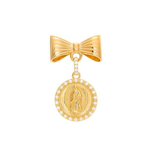 Segurito Virgen de Guadalupe marco de circonias en moño dorado