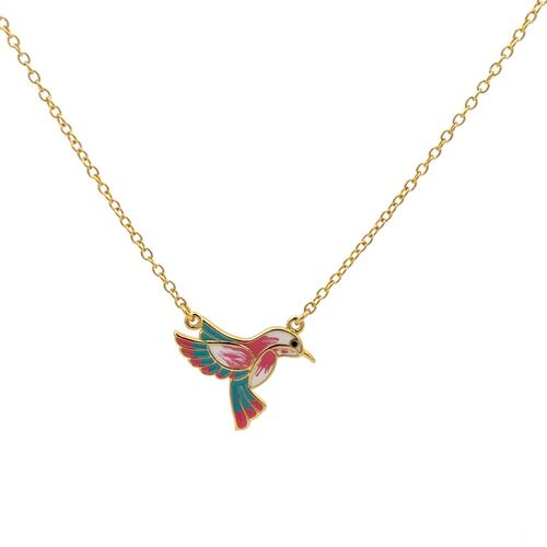 Collar Colibri Dorado Con Rosa