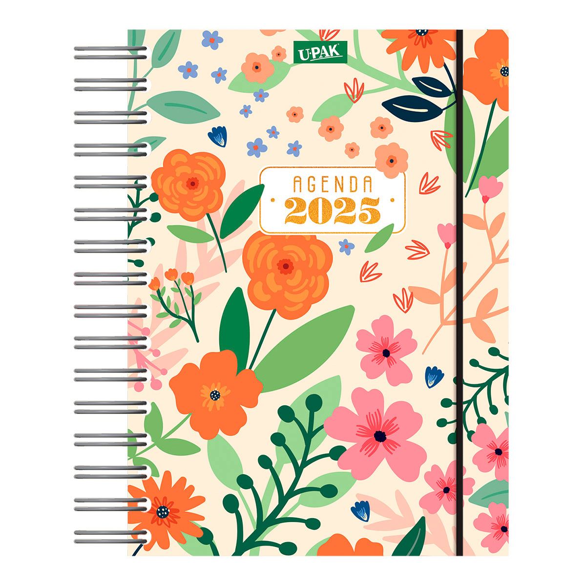 Agenda Premier 2025 con Espiral Diseño Flores Especiales Upak