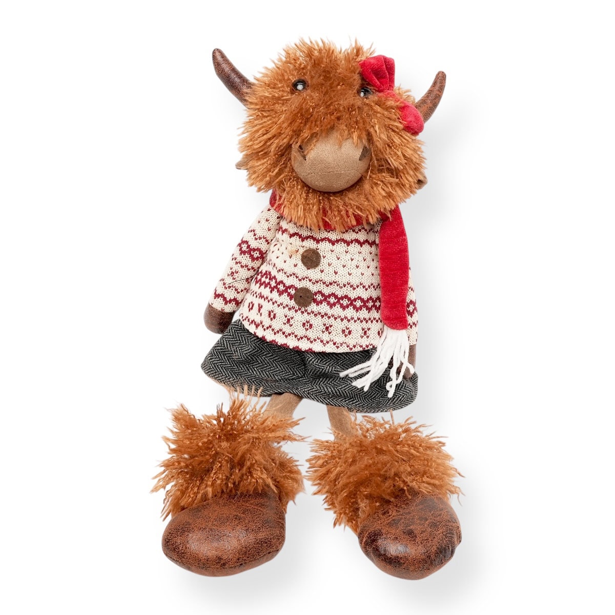 Home Nature Vaca Sentada con Bufanda y Patas Colgantes Color Rojo Gris