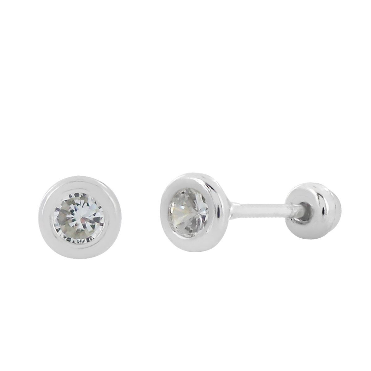 Broquel Dvillalpando Bisel Liso Redondo Con Zirconia 3 Plata .925