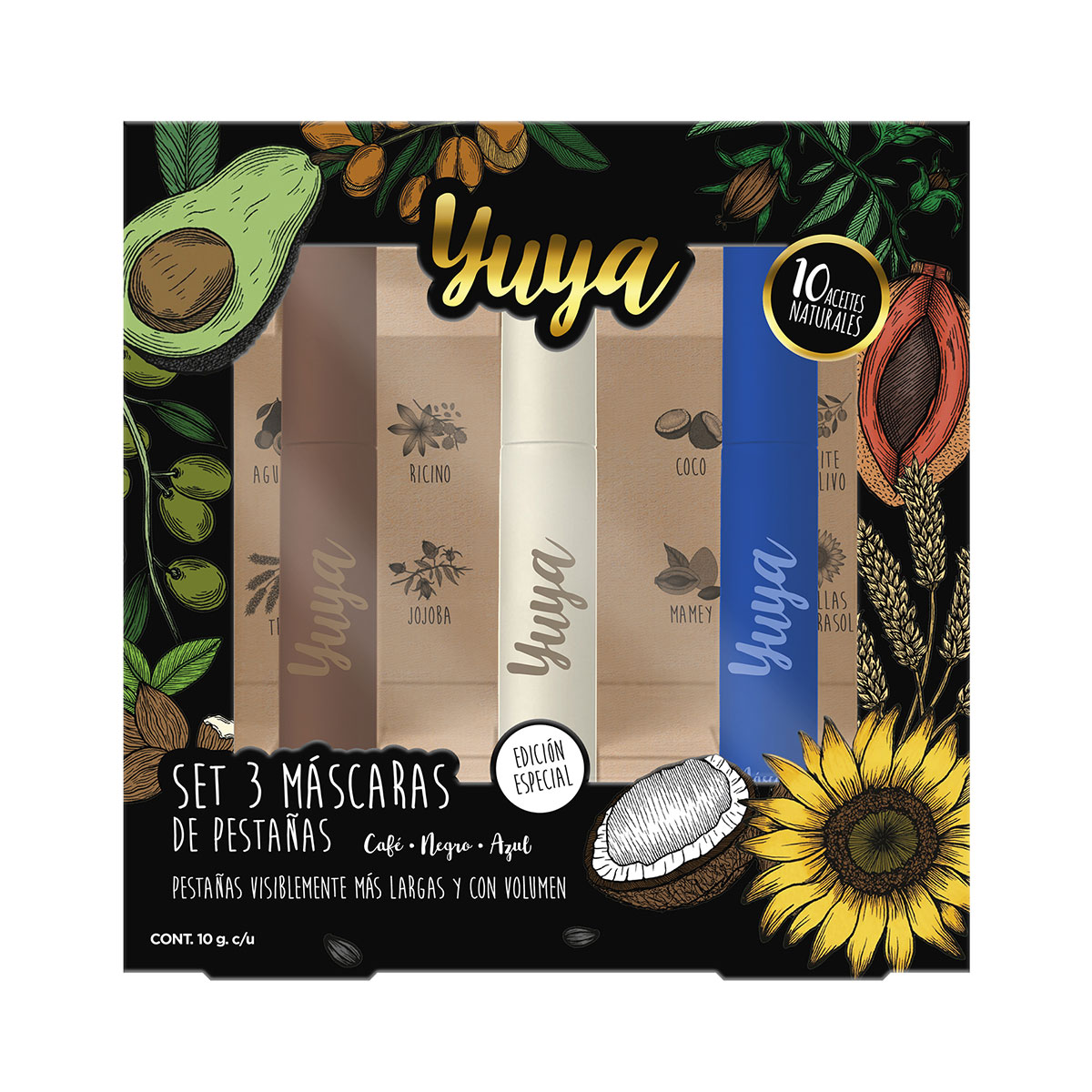 Set Máscaras de Pestañas Negra, Café y Azul Yuya