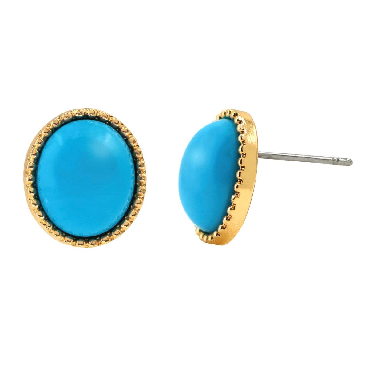 Aretes de Cabuchon Color Turquesa Acabado Dorado Queen Victoria