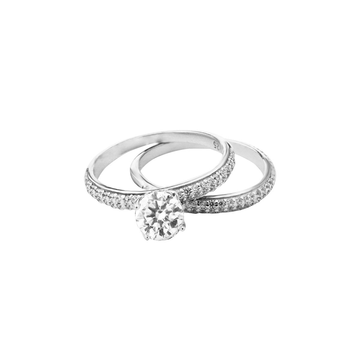 Set 2 Anillos Plata .925 T7 Circonias Cristal Acabado Rodio Artré .925