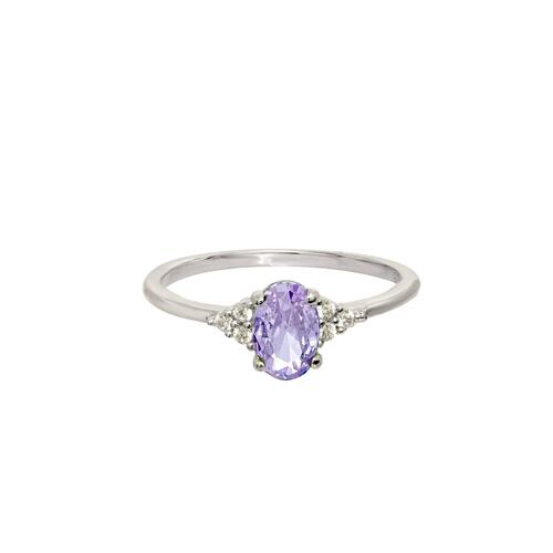 Anillo T7 Plata .925 Circonia Oval Lavanda Acabado Rodio Artre .925