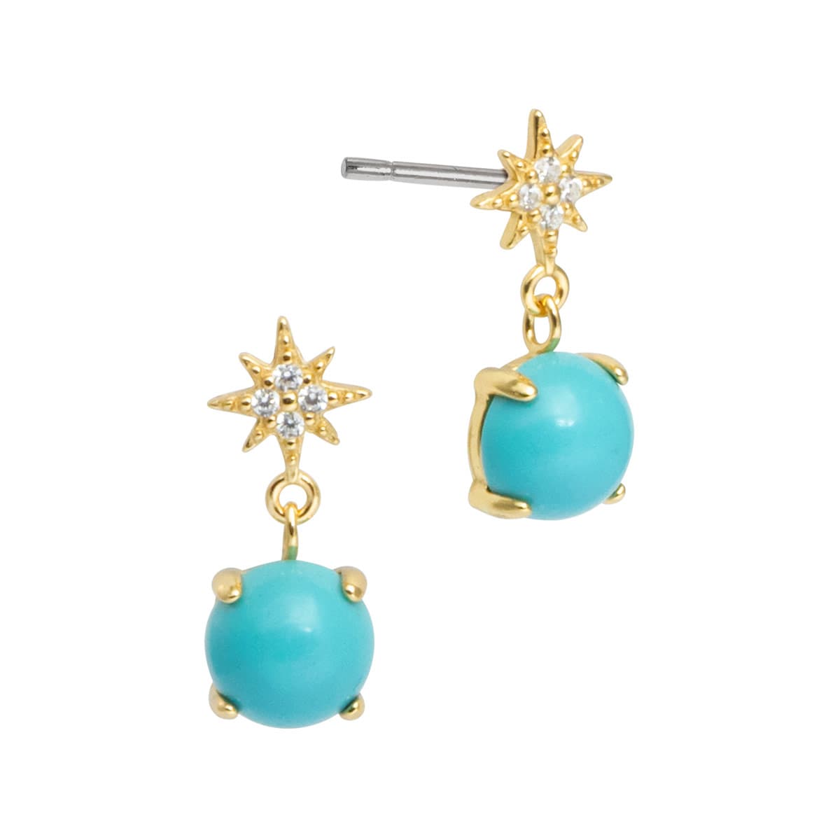 Aretes de Estrella con Piedra Turquesa Acabado Dorado Queen Victoria