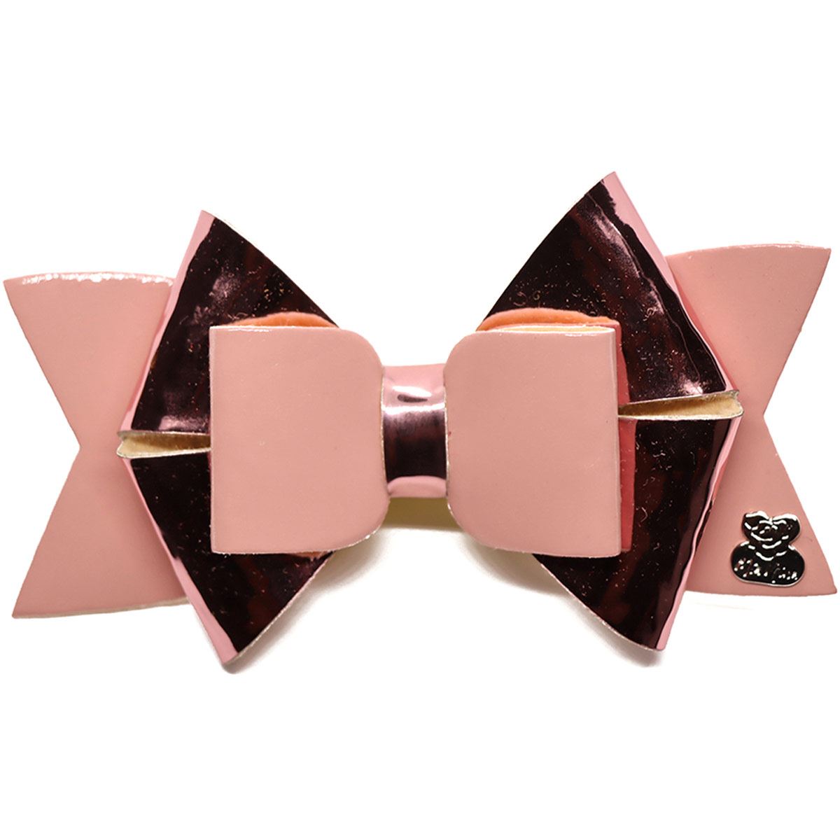 Moño Doble De Vinil Rosa Espejo