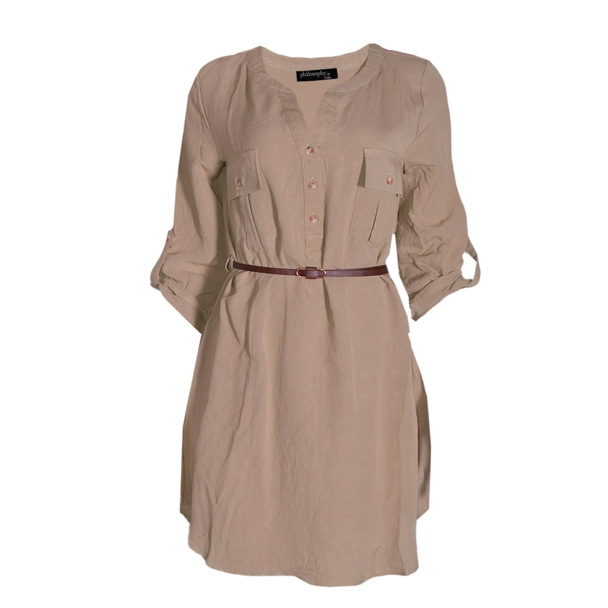 Vestido corto con cinturón Philosophy color café claro talla chicapara ...