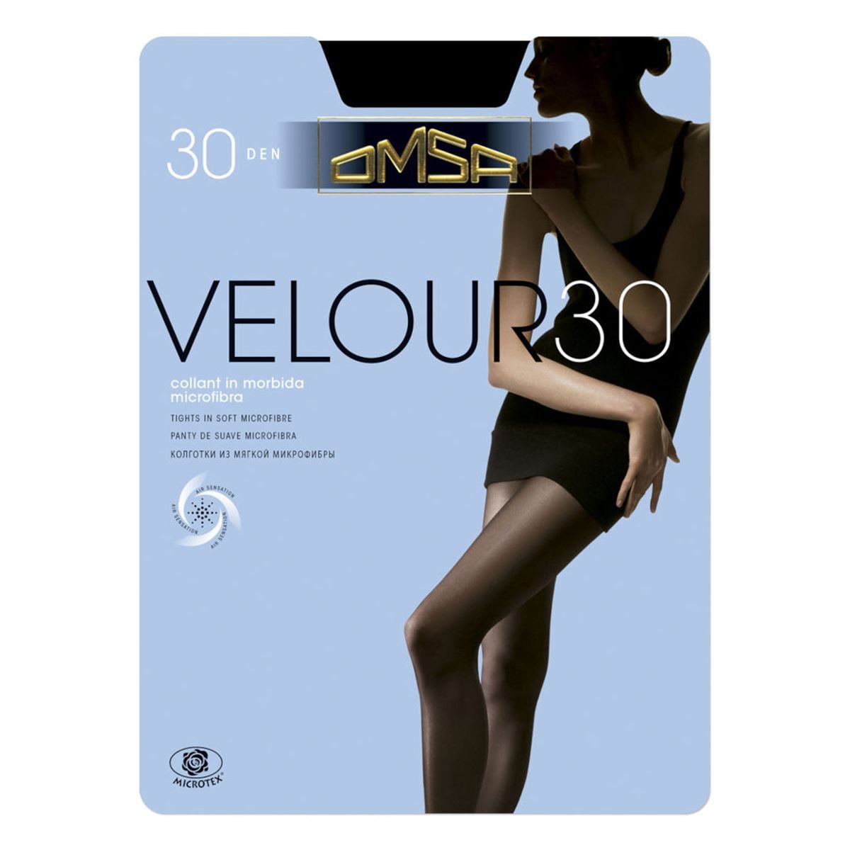 Pantimedia Omsa Velour 30 suave microfibra modelo 245 color negro talla mediana dama