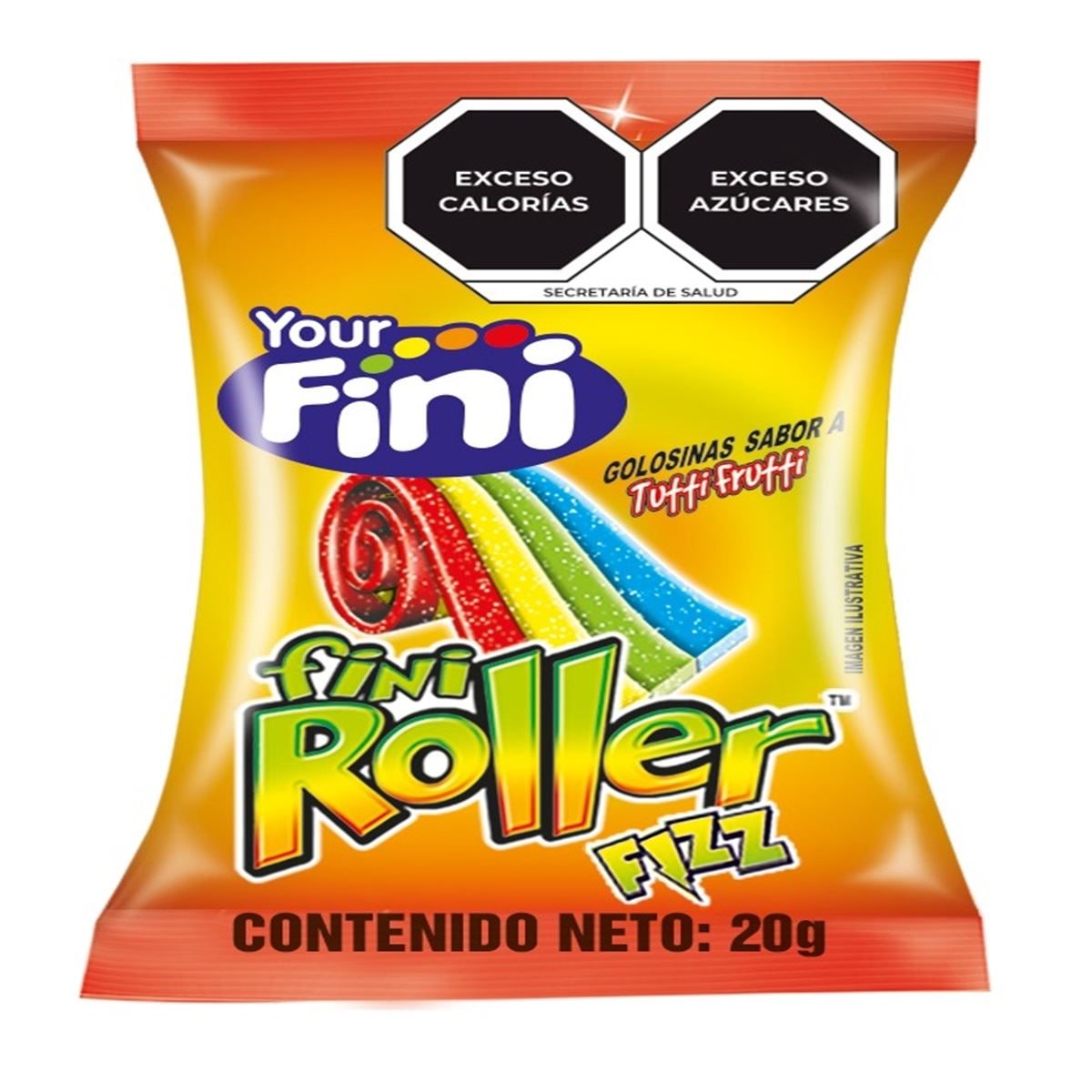 Golosina Sabor Tutti Frutti Fini Roller Fizz 20 g