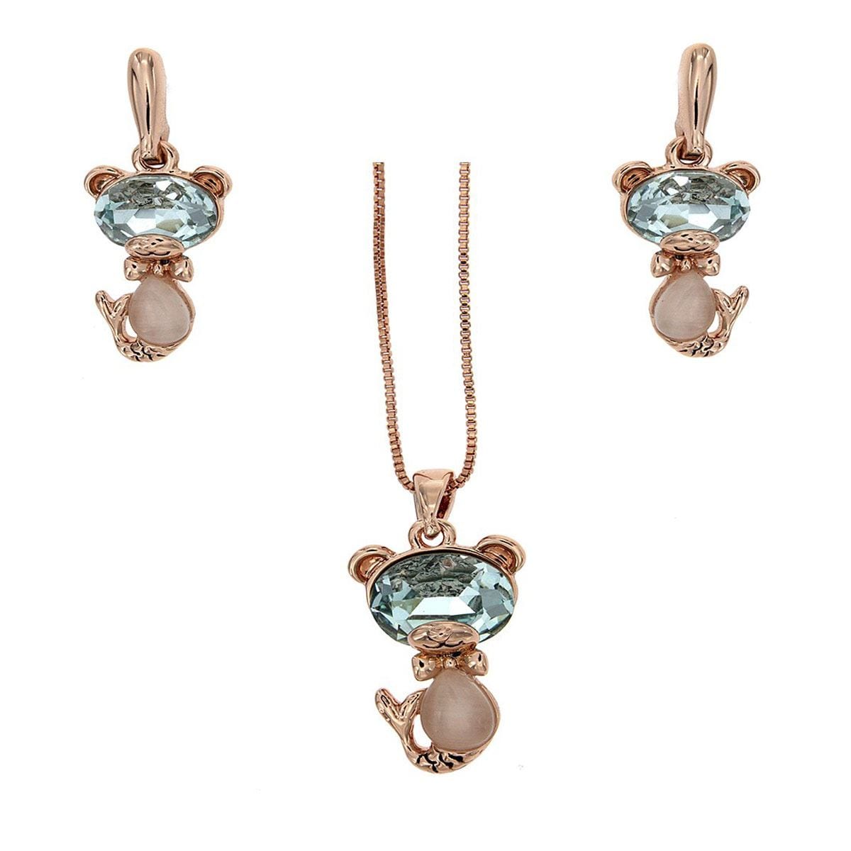 Juego de arete, dije, cadena de 42 cms+4cms de extensión osito con ...