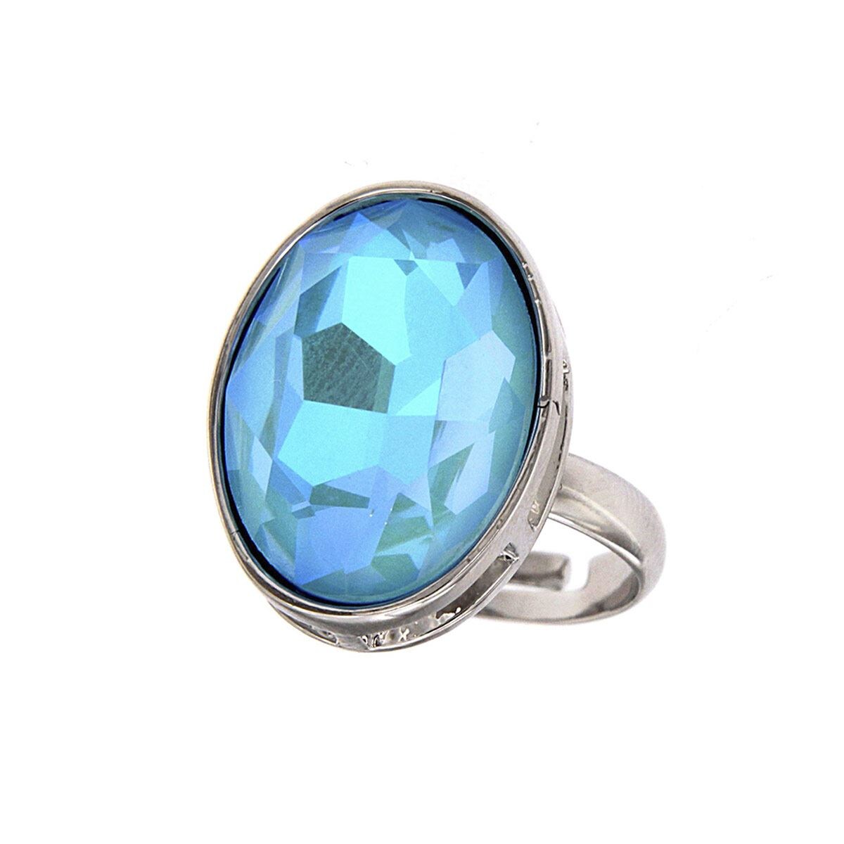 Anillo con oval aquamarina ópalo acabado en rodio