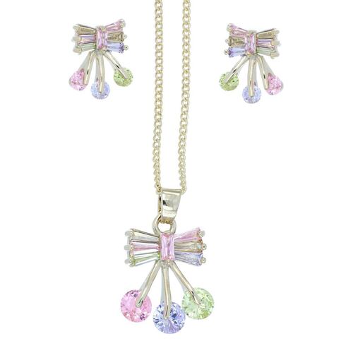 Set Arete dije cadena cereza con circonita mix color, acabado en ...