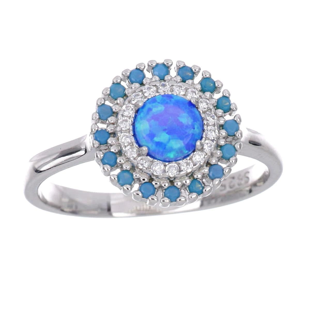 Anillo con Piedra Central Azul Opal Plata .925 Rodio Farfalla 925