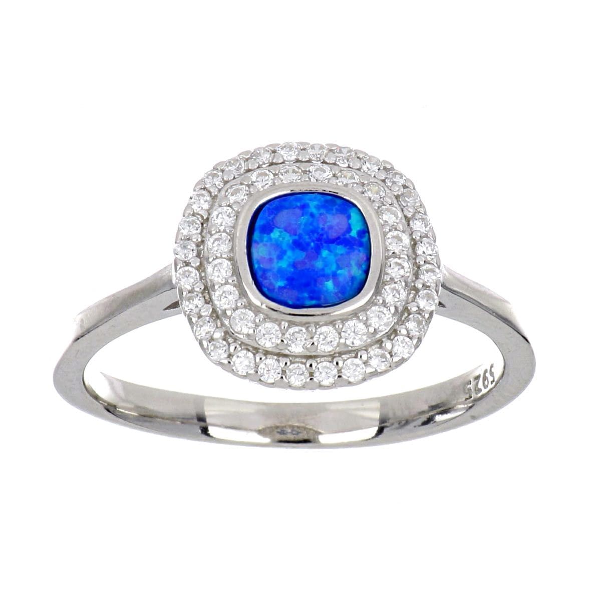 Anillo con Piedra Central Azul Opal Plata .925 Rodio Farfalla 925
