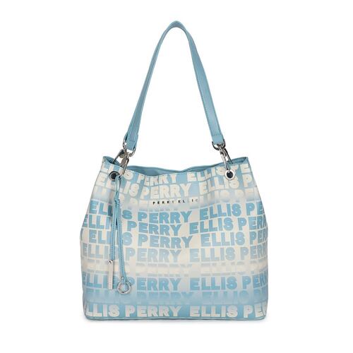 Bolsa estilo Tote marca Perry Ellis color azul con gris modelo A10146