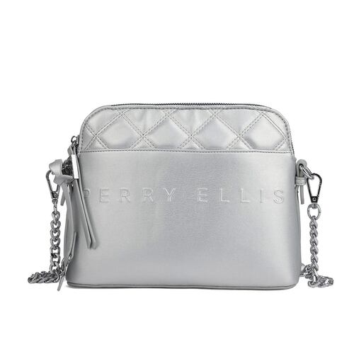 Bolsa estilo crossbody marca Perry Ellis color plata modelo A10187