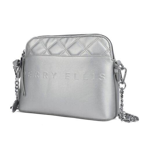 Bolsa estilo crossbody marca Perry Ellis color plata modelo A10187