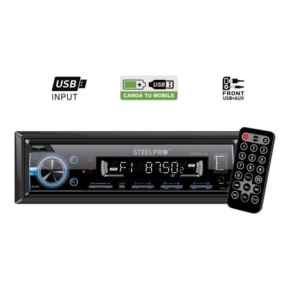 Autoestereo Steelpro - Aux - Usb - Radio Fm. CARBON-323
