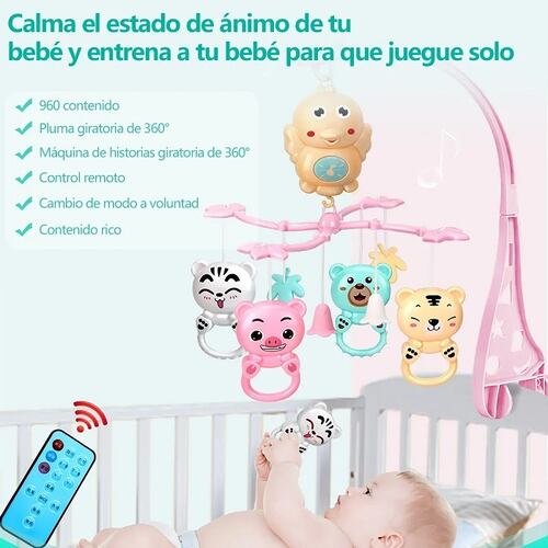 Sonaja Móvil Bebé Cuna Unisex Giratoria Rosa