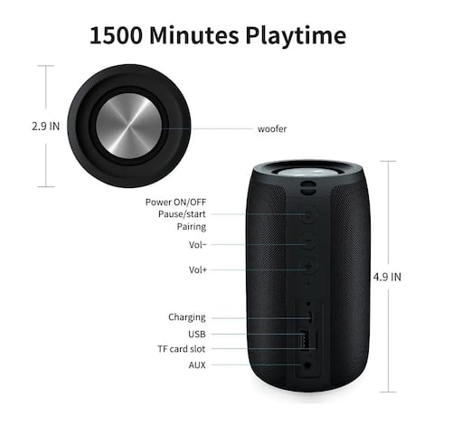 Altavoz Bluetooth Portátil Graves Potentes Y Resistente Negro