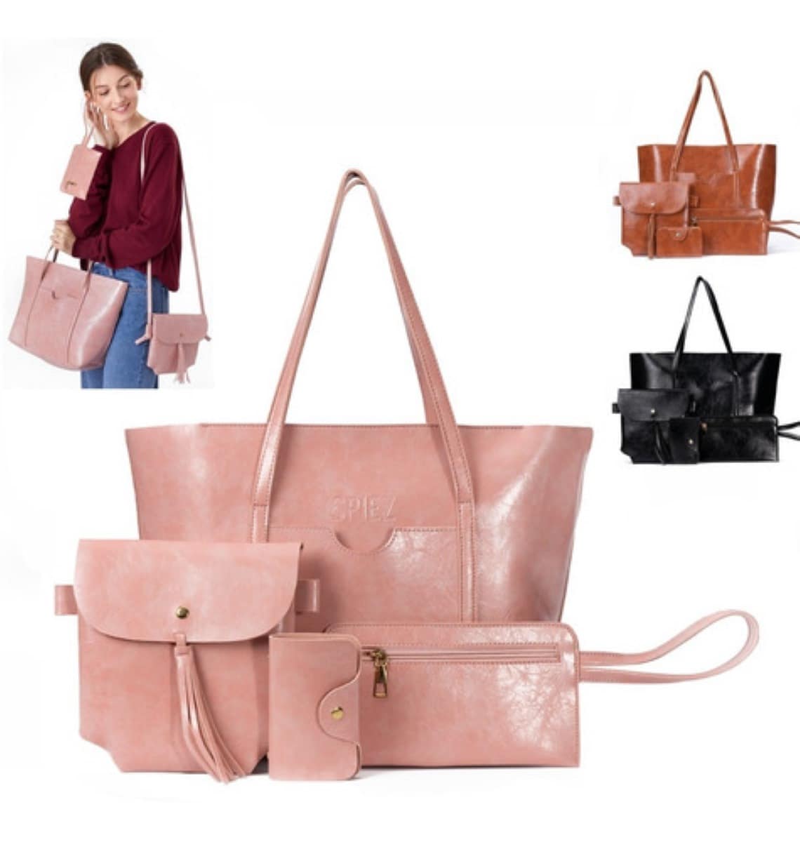 Set 4 Bolsas Bandolera Para Mujer Crossbody Rosa