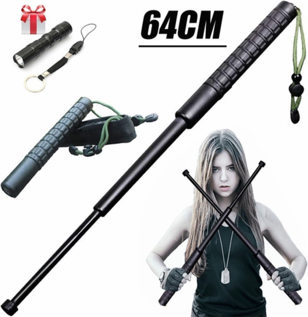 Bastón Retráctil Táctico Multifuncional Para Defensa Personal