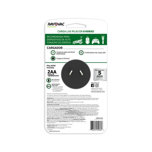 Cargador Pilas Baterías Rayovac Recargables + 2 Piezas AA