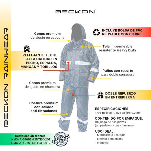 Impermeable para lluvia Motociclista Seguridad Industrial Beckon BK105 ...