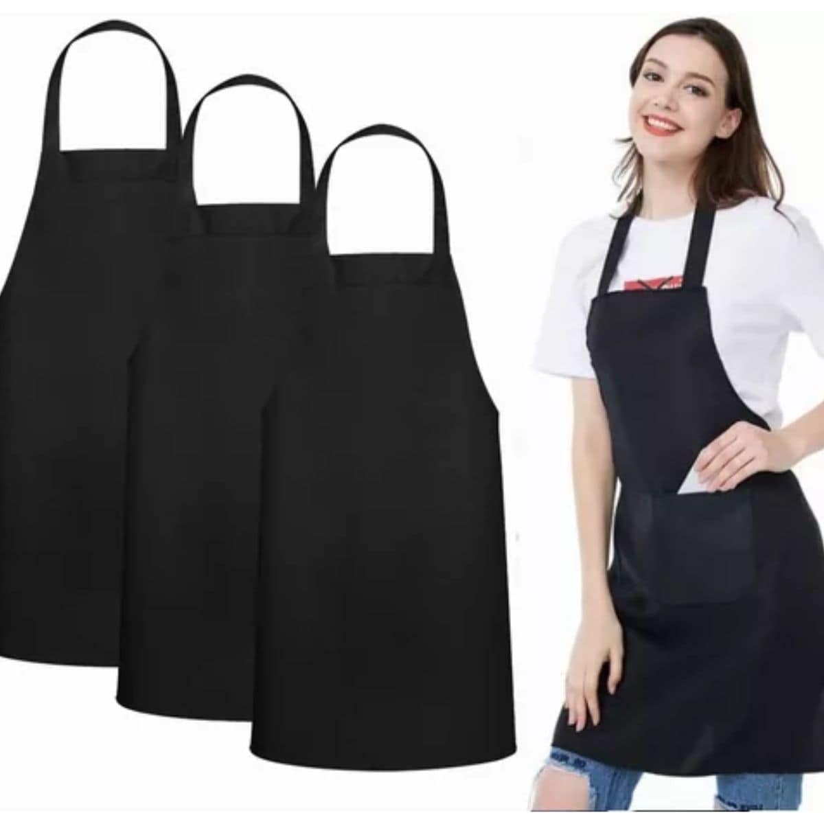 Mandil Delantal Multifuncional Con Bolsillos Unisex 3 Piezas Negro