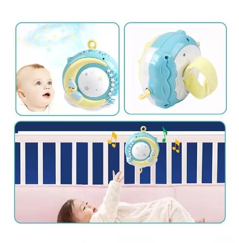 Sonaja Móvil Musical Bebé Cuna Unisex Giratoria Proyector Azul Lunita